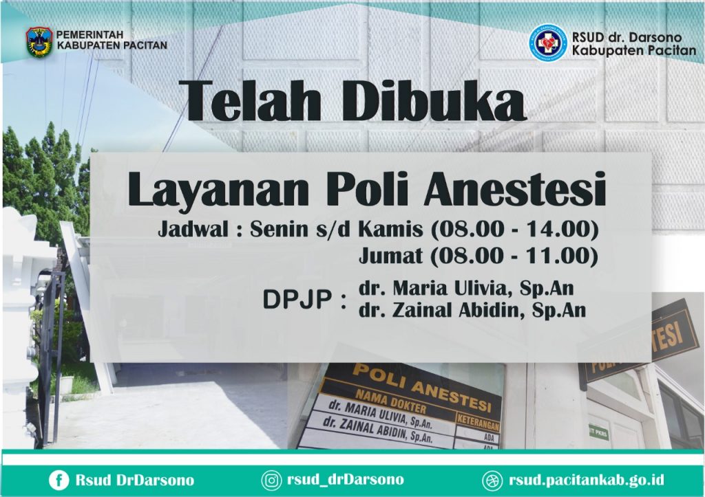 RSUD dr. Darsono Buka Poli Anestesi | RSUD dr. Darsono Pacitan
